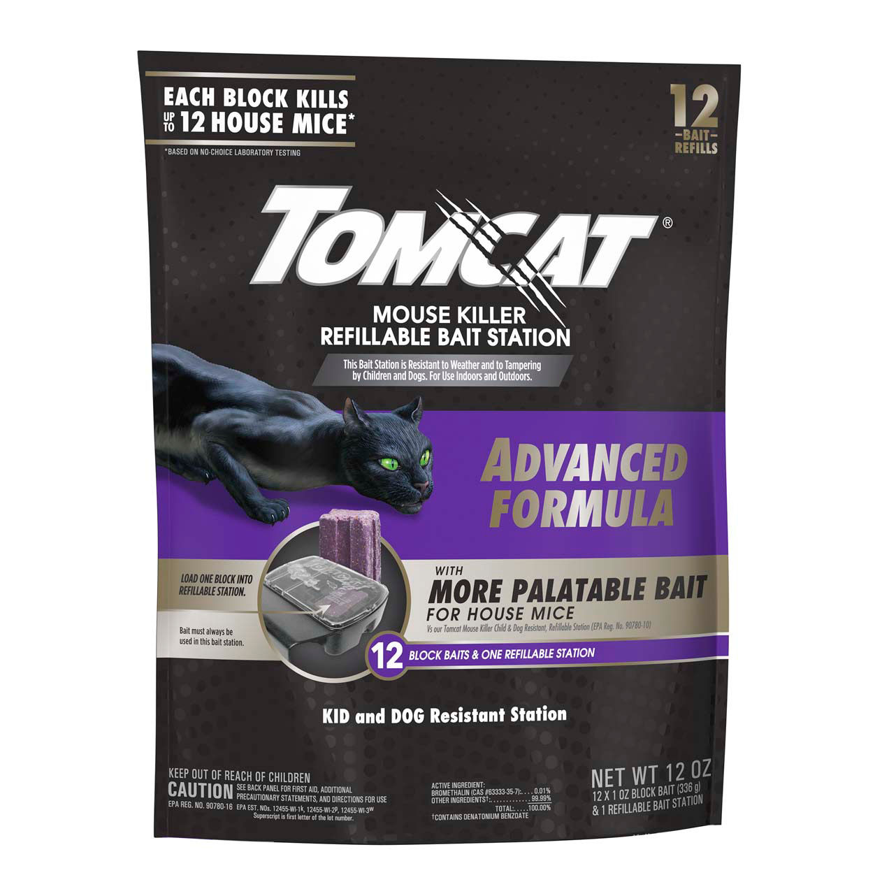 Tomcat Advanced Formula Refillable Mouse Bait Station - 12 Blocks Baits & 1 Refillable Station ...