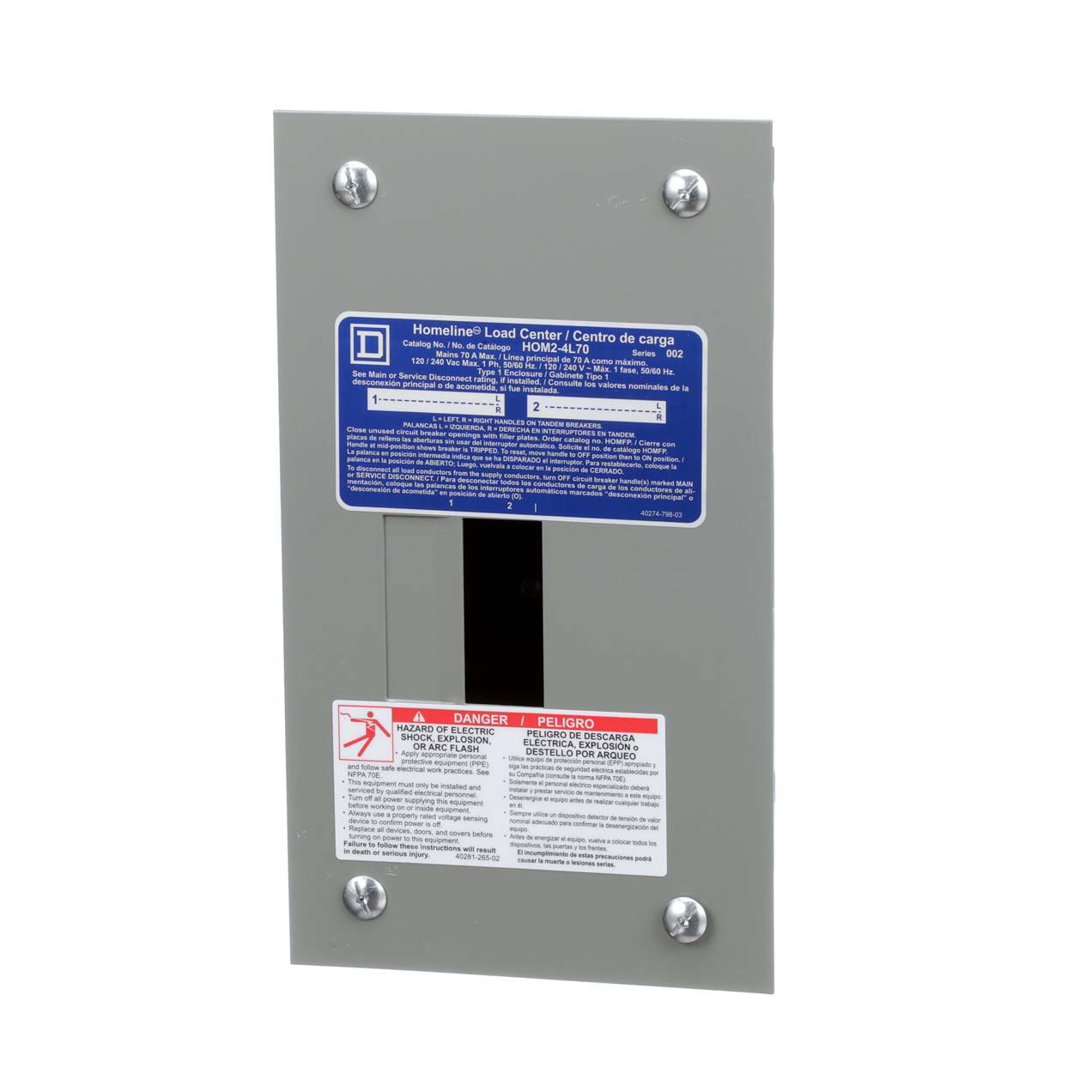 Square D Homeline 70A 2-Space 4-Circuit Indoor Main Lug Flush Mount ...