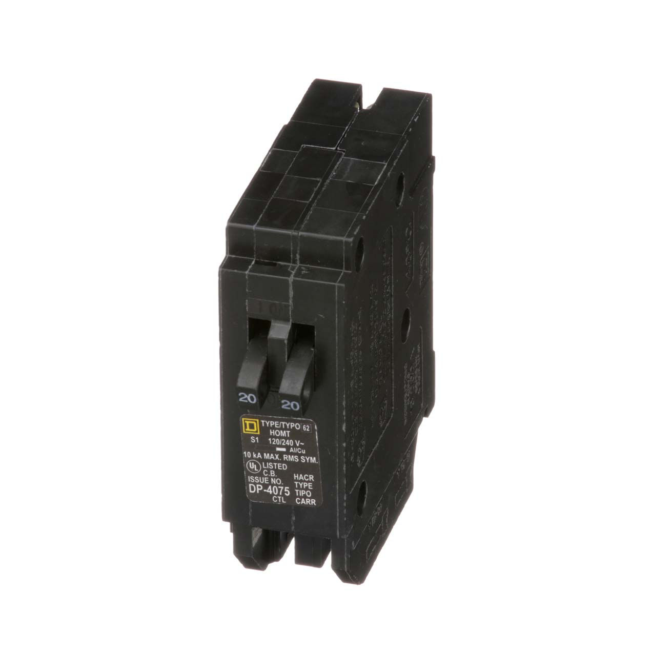 Square D Homeline 20A/20A Twin Single-Pole Standard Trip Tandem Circuit ...