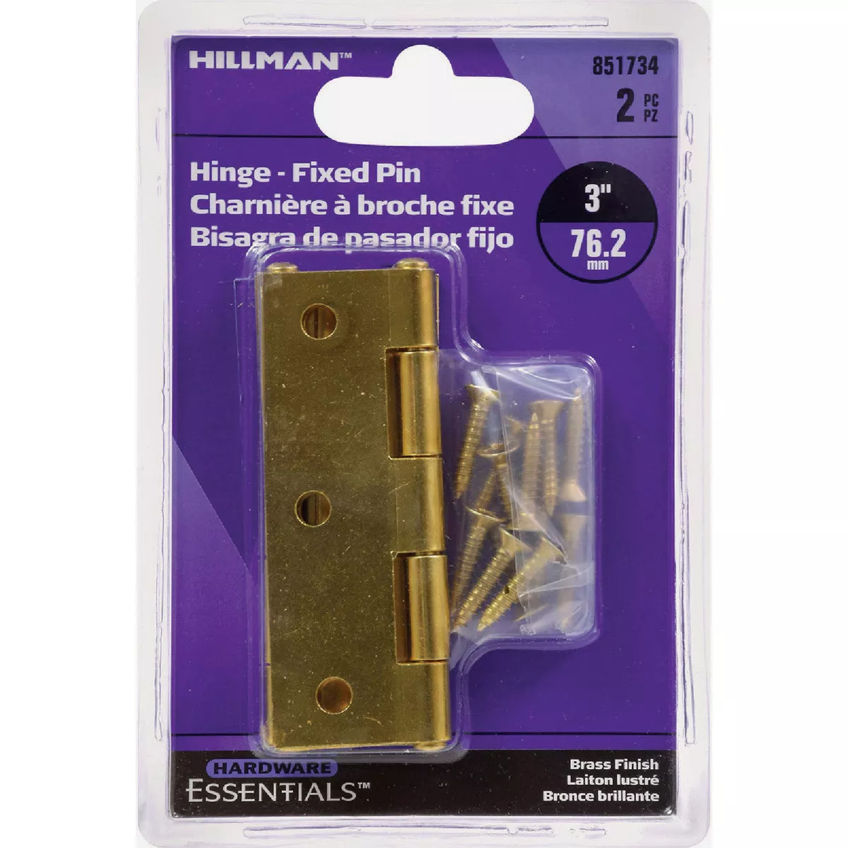 Hardware Essentials 3 In. Brass Fixed Pin Light Narrow Hinge (2-Pack ...