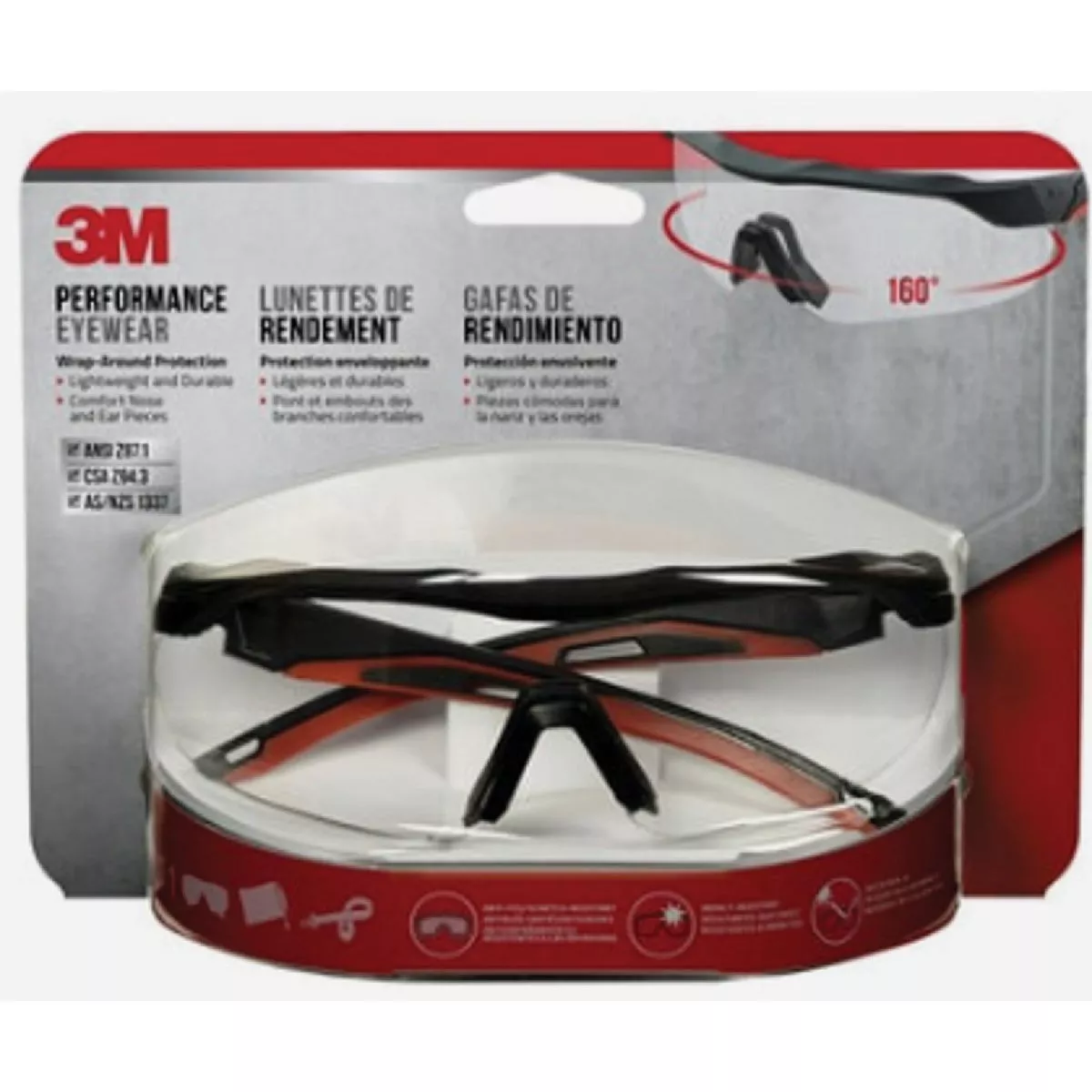 3M Performance Eyewear Gray Lens Anti-Fog Safety Glasses with Black ...