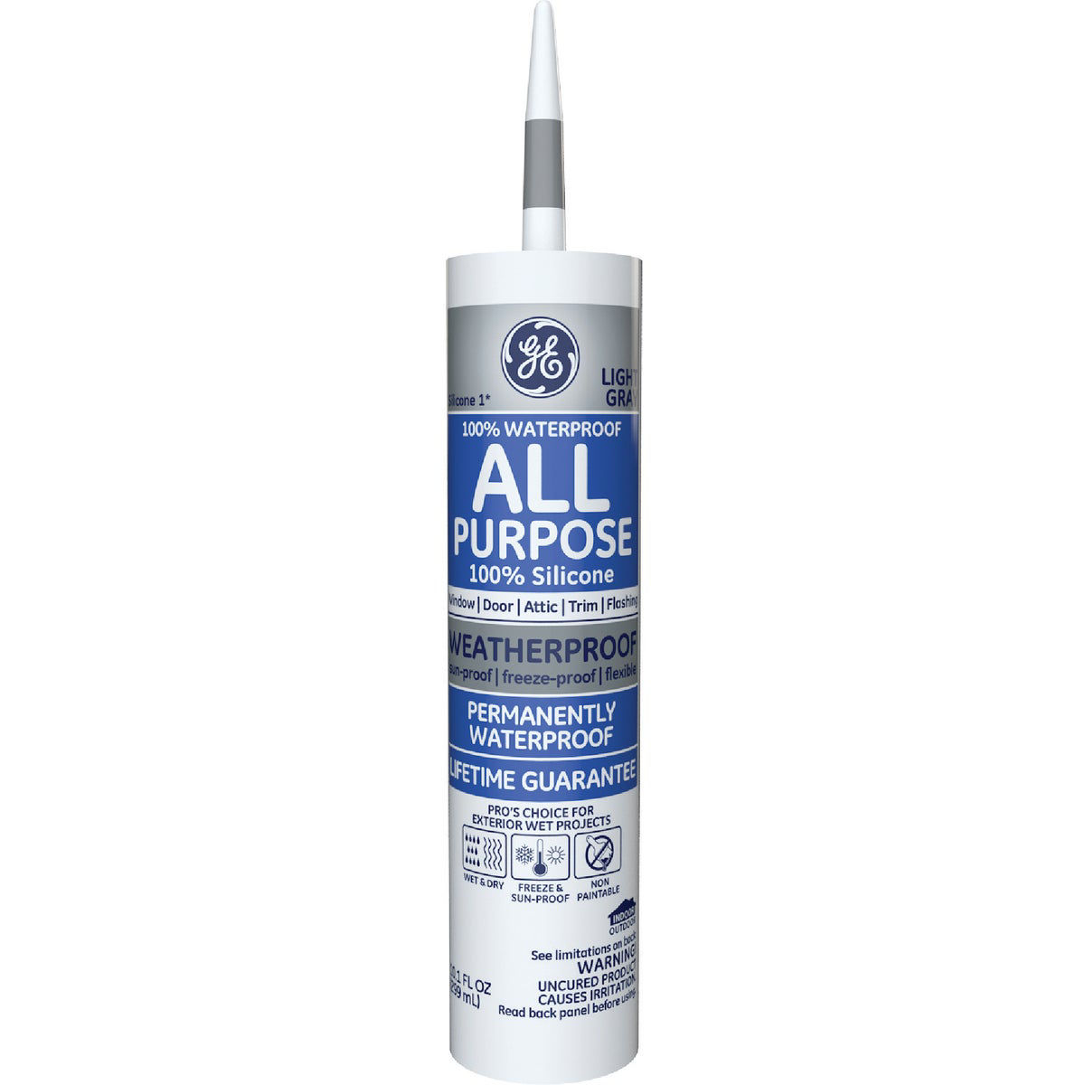 GE Silicone 1 10.1 Oz. Light Gray All Purpose 100% Silicone Sealant ...