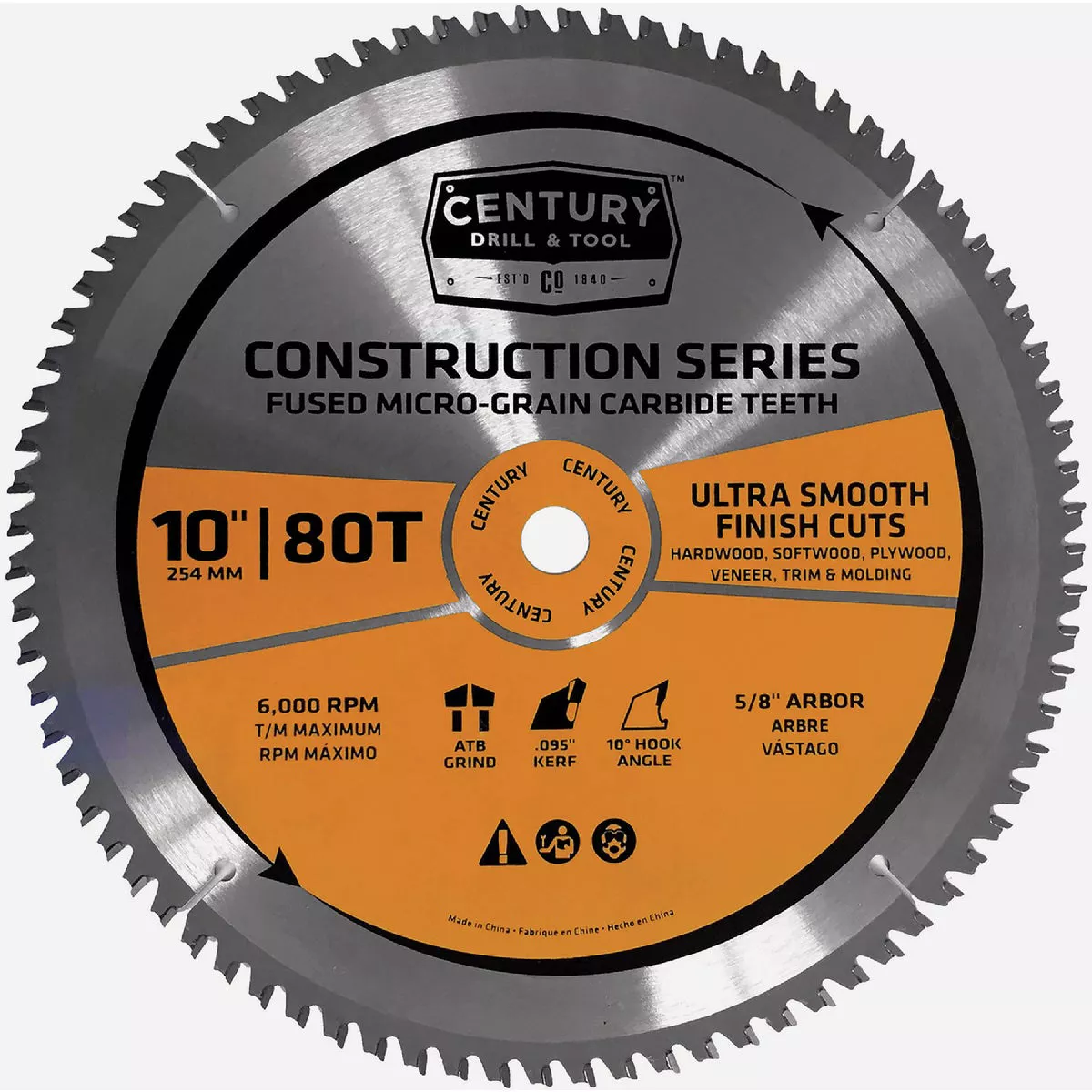 Century Drill & Tool Construction Series 10 In. 80T Ultra Smooth Finish ...