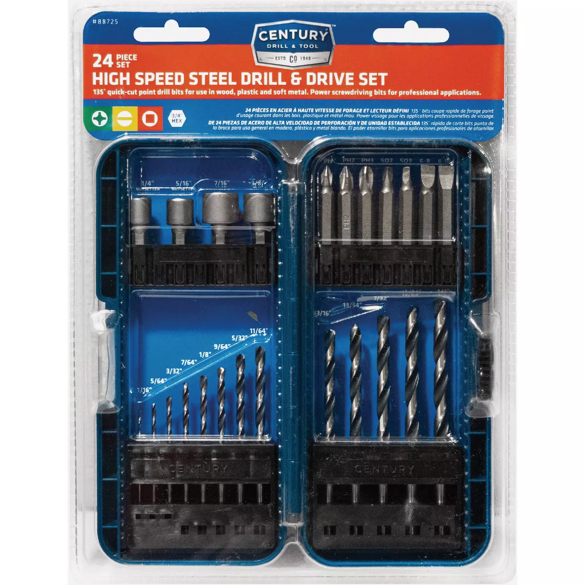 Century Drill & Tool High Speed Steel Drill & Drive Set (24-Piece ...