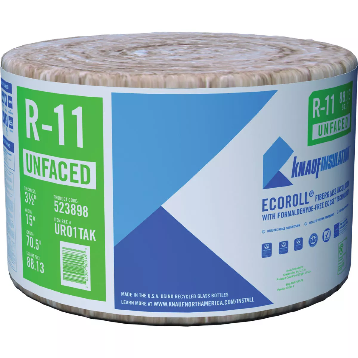 Knauf R-11 15 In. x 70.5 In. Unfaced Fiberglass Insulation Roll (88.13 ...