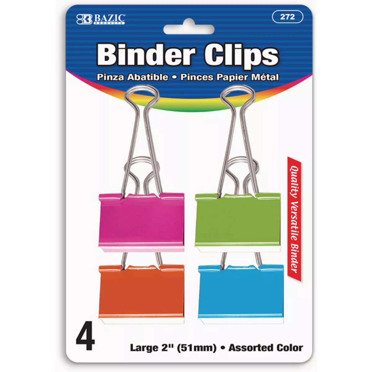 Bazic Products 2 In. W. Large Assorted Color Binder Clip (4-Pack ...