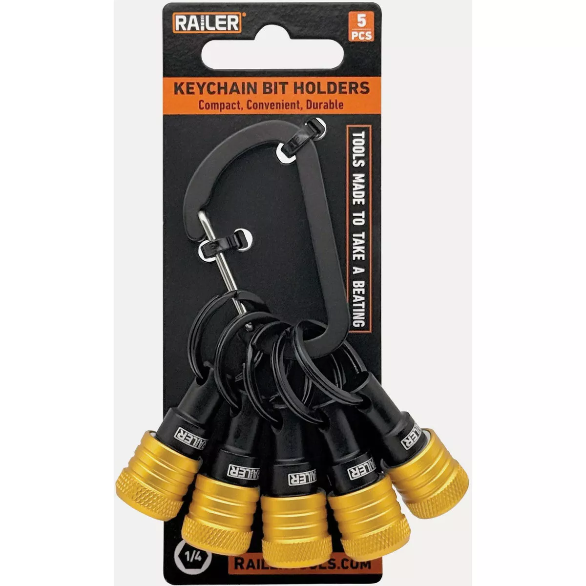 Railer Bit Holder Keychain with (5) Yellow Hex Shank Bit Holders | True ...