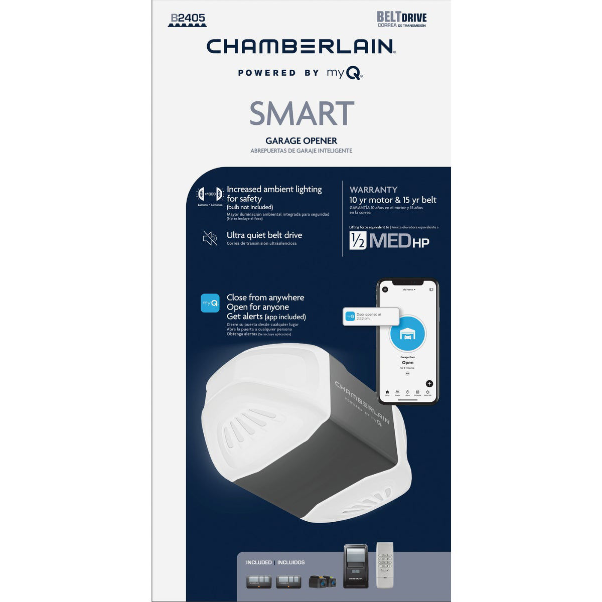 Chamberlain B2405 1/2 HP Smartphone-Controlled Ultra Quiet & Strong ...