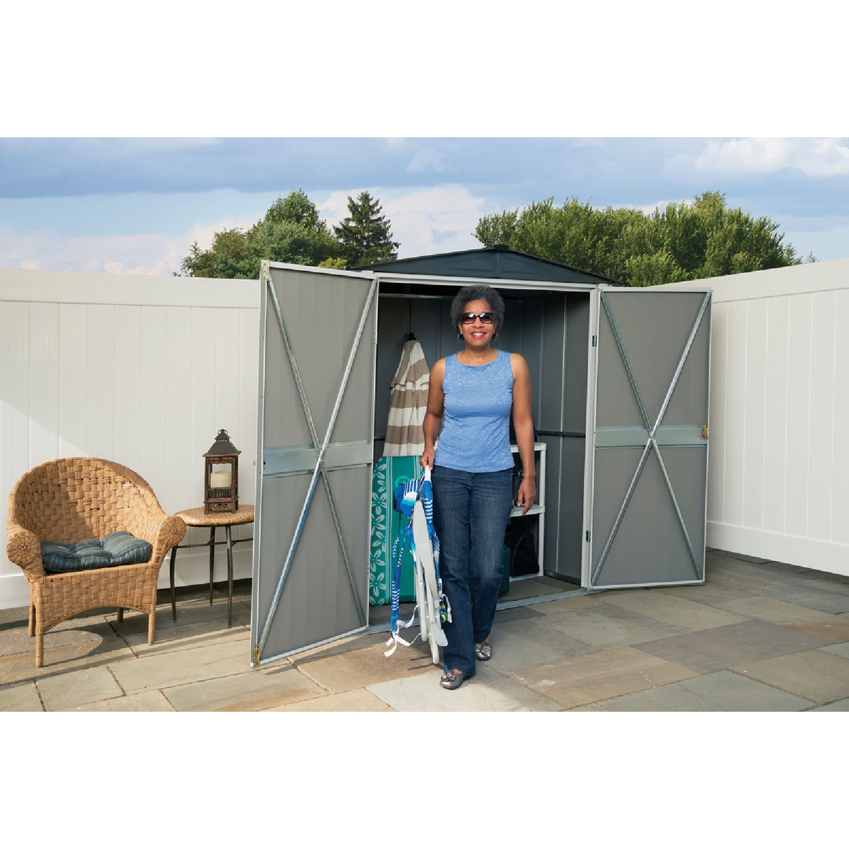 Arrow Spacemaker 6 Ft. x 3 Ft. Galvanized Steel Patio Shed, Flute Grey ...