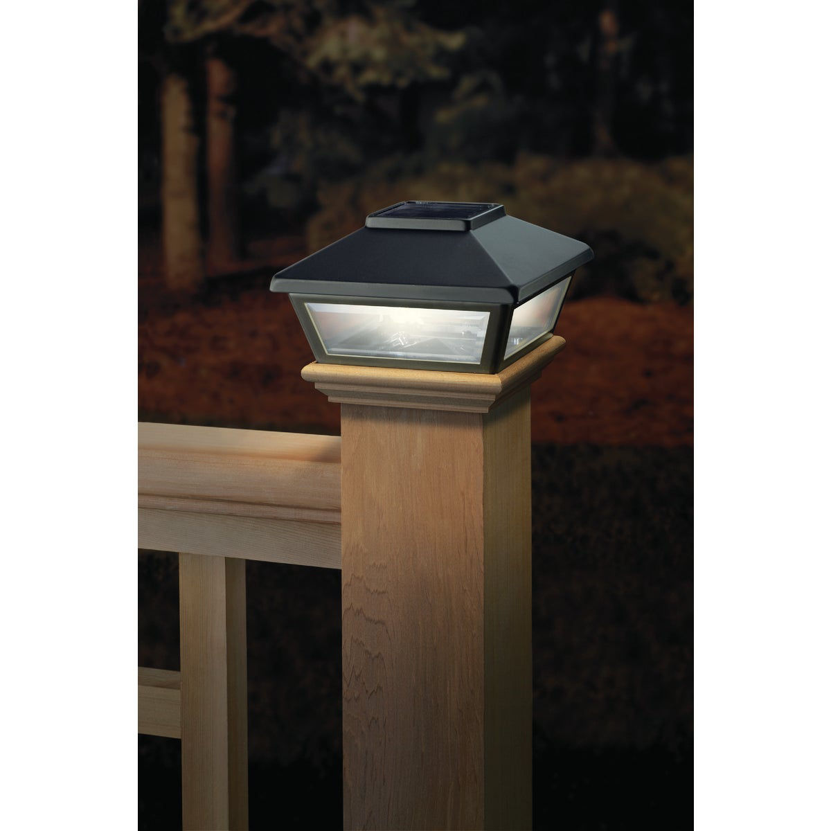 Deckorators 4 In. x 4 In. Black Solar Post Cap with Cedar Base | Do it Best