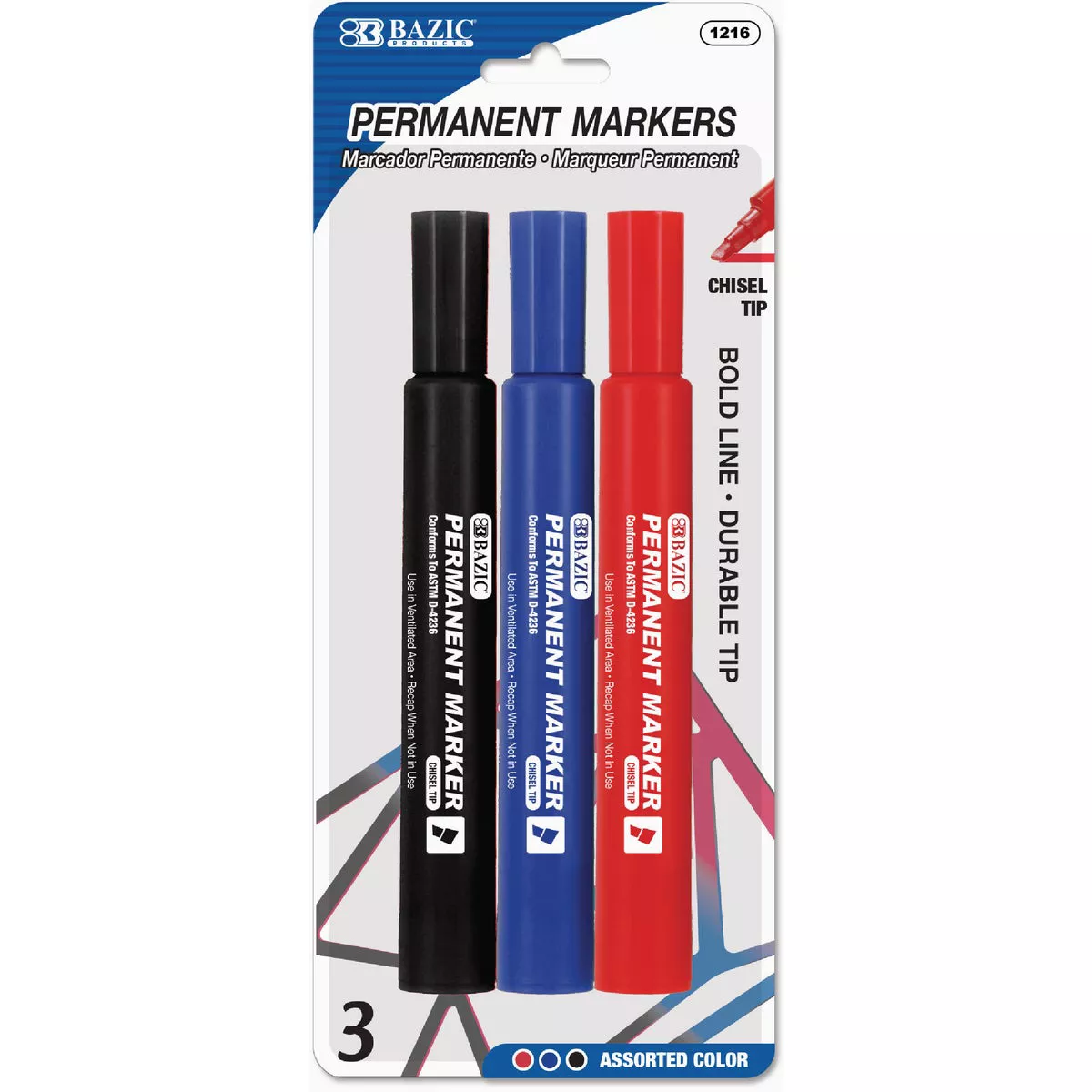Bazic Products Assorted Colors Chisel Tip Jumbo Permanent Markers (3 ...