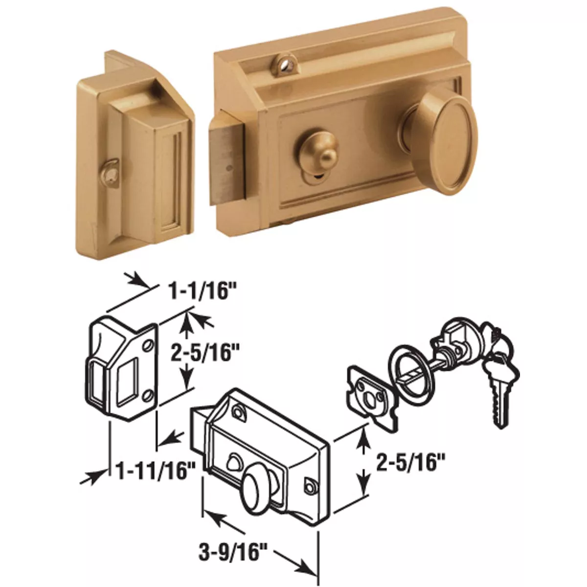 Defender Security Brass 3-Way Night Latch with Locking Single Cylinder ...