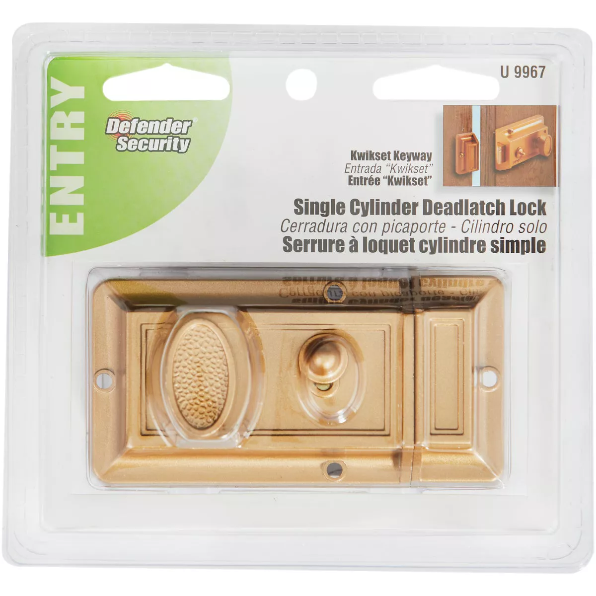 Defender Security Brass 3-Way Night Latch with Locking Single Cylinder ...