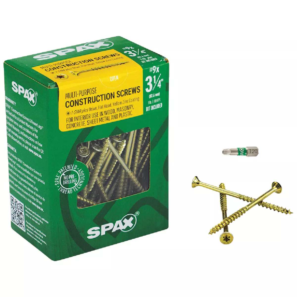 SPAX #9 x 3-1/4 In. T20 Plus Flat Head Yellow Zinc (Interior) Wood ...