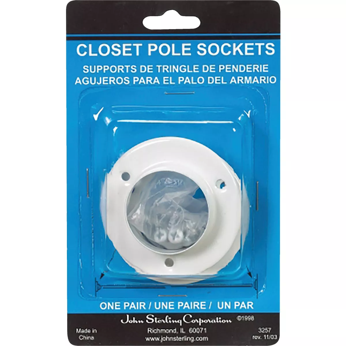 John Sterling Closet-Pro 1-3/8 In. Steel Closet Rod Socket, White (2 ...