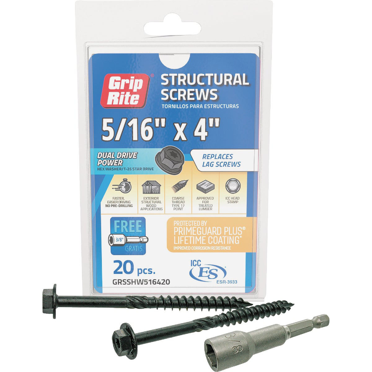 Grip-Rite PrimeGuard Plus 5/16 In. x 4 In. Hex Washer Head Structural ...