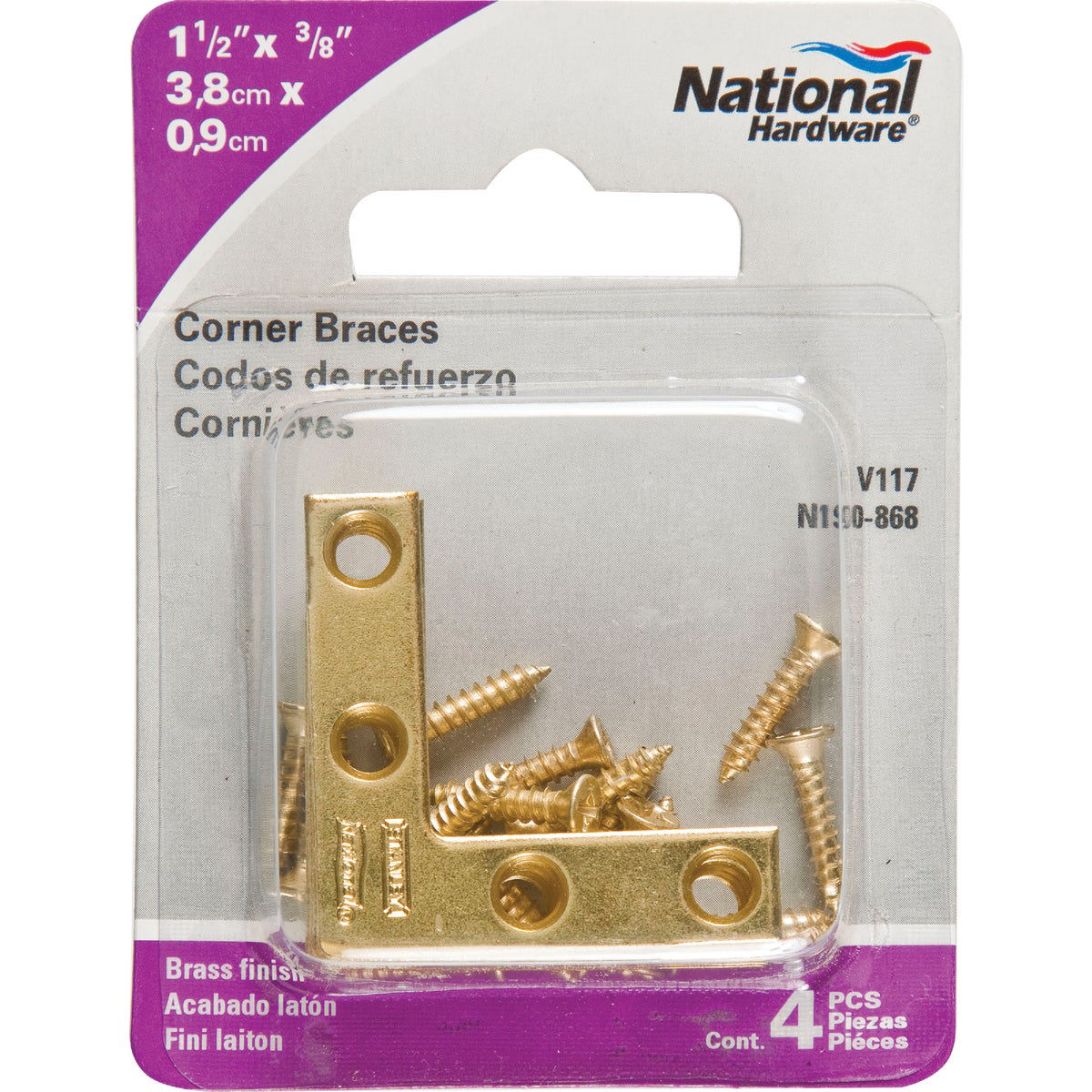 National Catalog 117 1-1/2 In. x 3/8 In. Brass Flat Corner Iron (4 ...