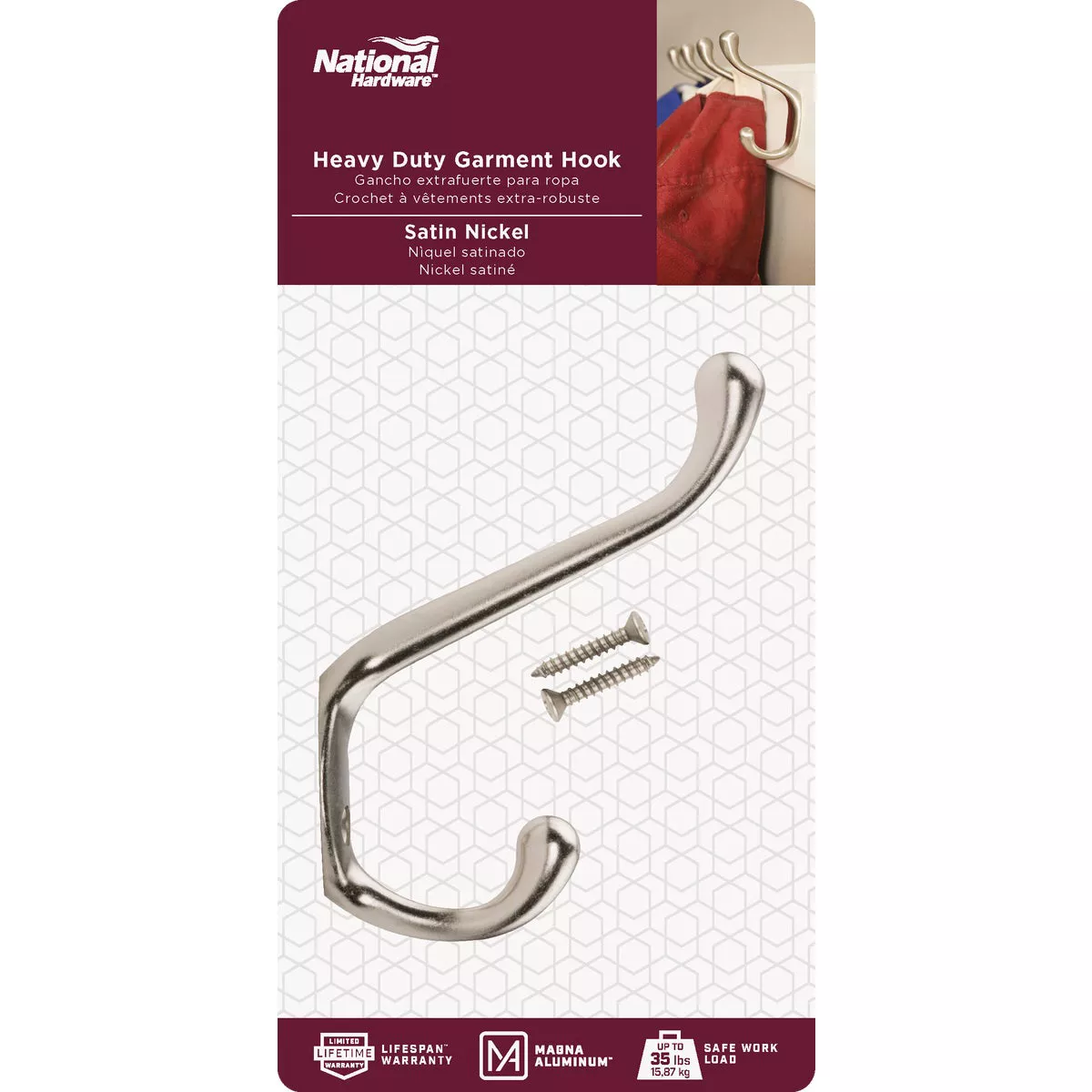 National Hardware Heavy-Duty Satin Nickel Garment Hook | Do it Best