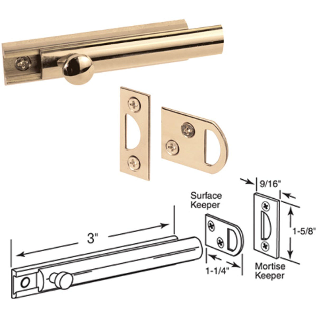 Defender Security 3 In. Polished Brass Door Surface Bolt | Do it Best