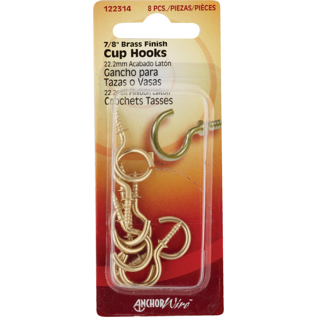 Hillman 7/8 In. Brass Anchor Wire Cup Hook (8 Count) | Do it Best