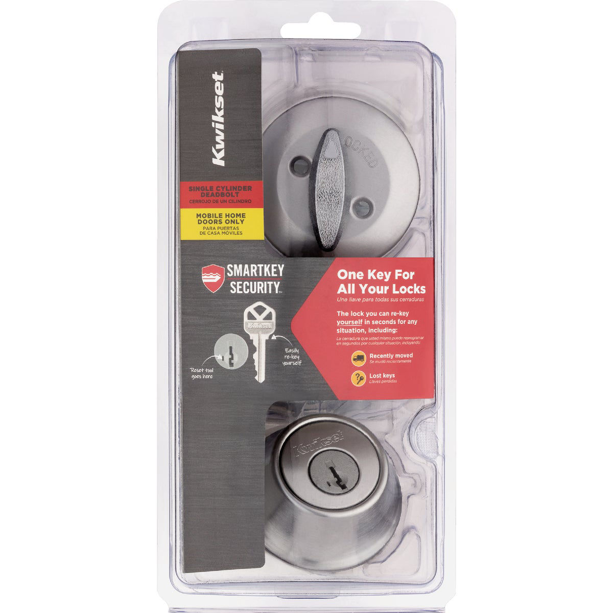 Kwikset 660 Mobile Home Single Cylinder Deadbolt with SmartKey, Satin ...