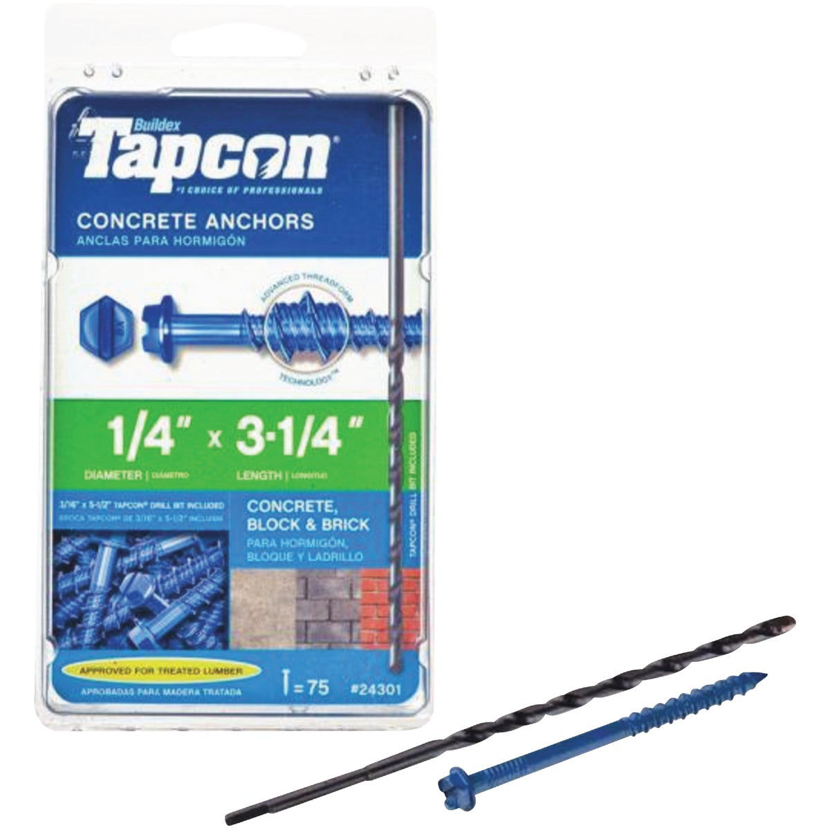 Tapcon 1/4 In. x 3-1/4 In. Hex Washer Concrete Screw Anchor (75-Count ...