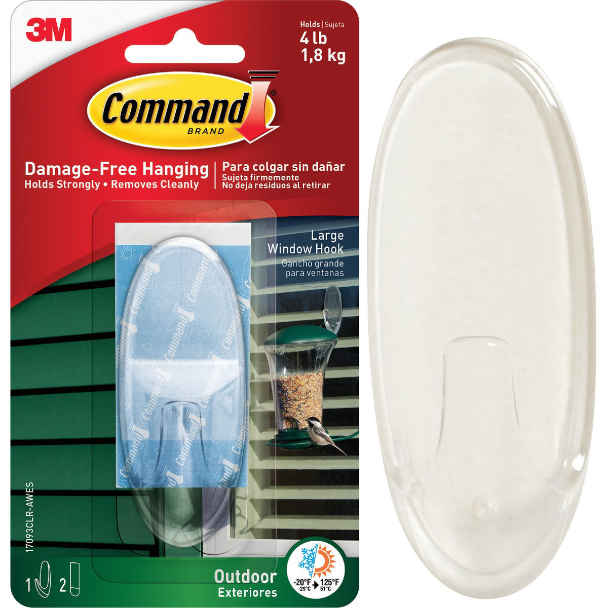 Command Outdoor Large Clear Window Hook, 1 Hook, 2 Strips | Do it Best
