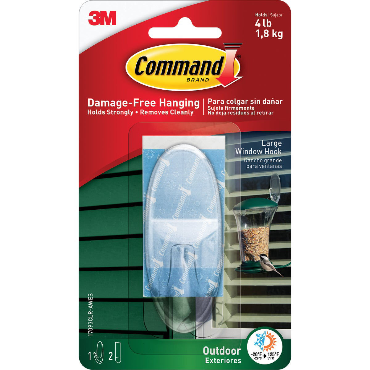 Command Outdoor Large Clear Window Hook, 1 Hook, 2 Strips | Do it Best