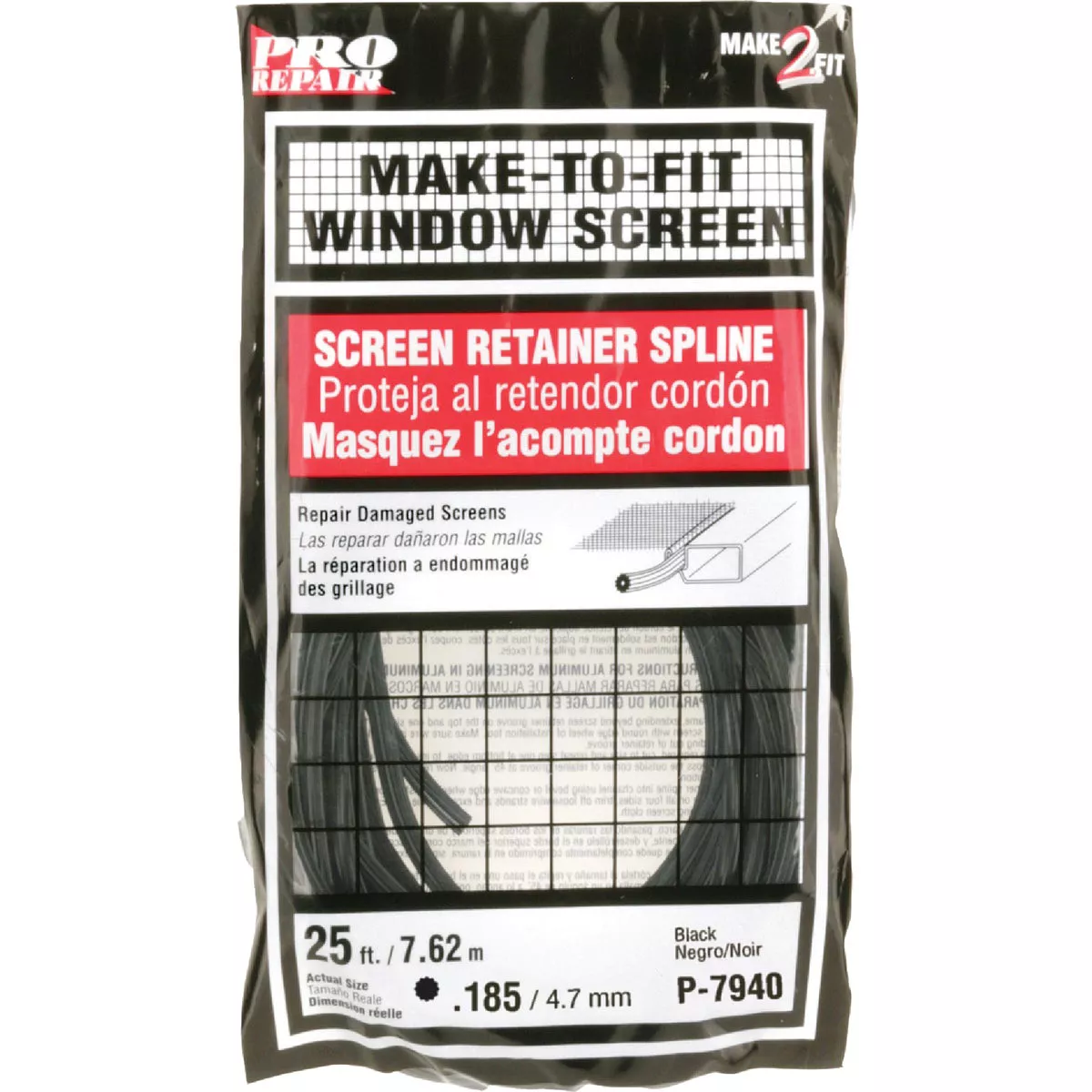Prime-Line 0.185 In. Dia. x 25 Ft. L. Black Vinyl Screen Retainer ...