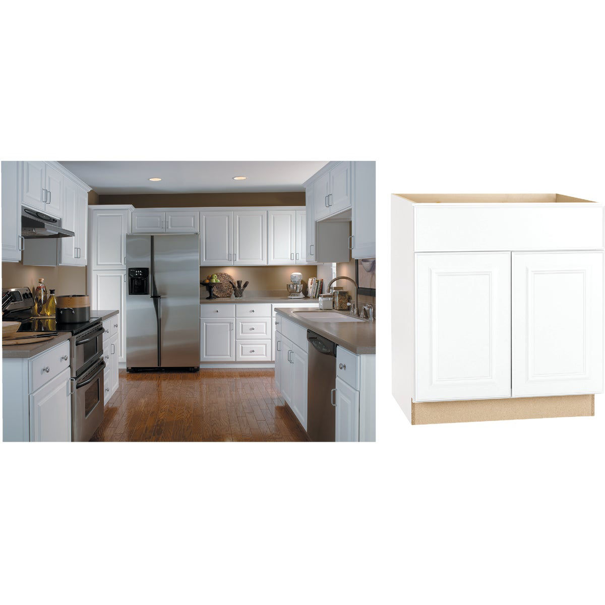 Continental Cabinets Hamilton 30 In. W x 34-1/2 In. H x 24 In. D White Thermofoil Sink/Cooktop ...