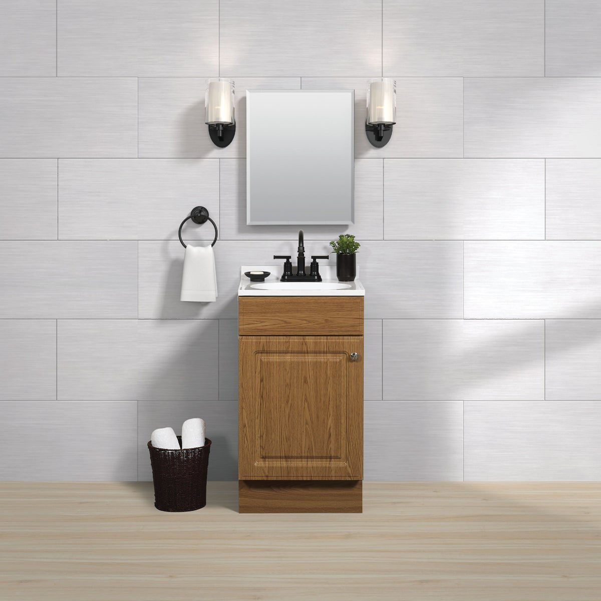 Zenith Zenna Home Oak 18 In. W x 35 In. H x 16 In. D Vanity with White ...