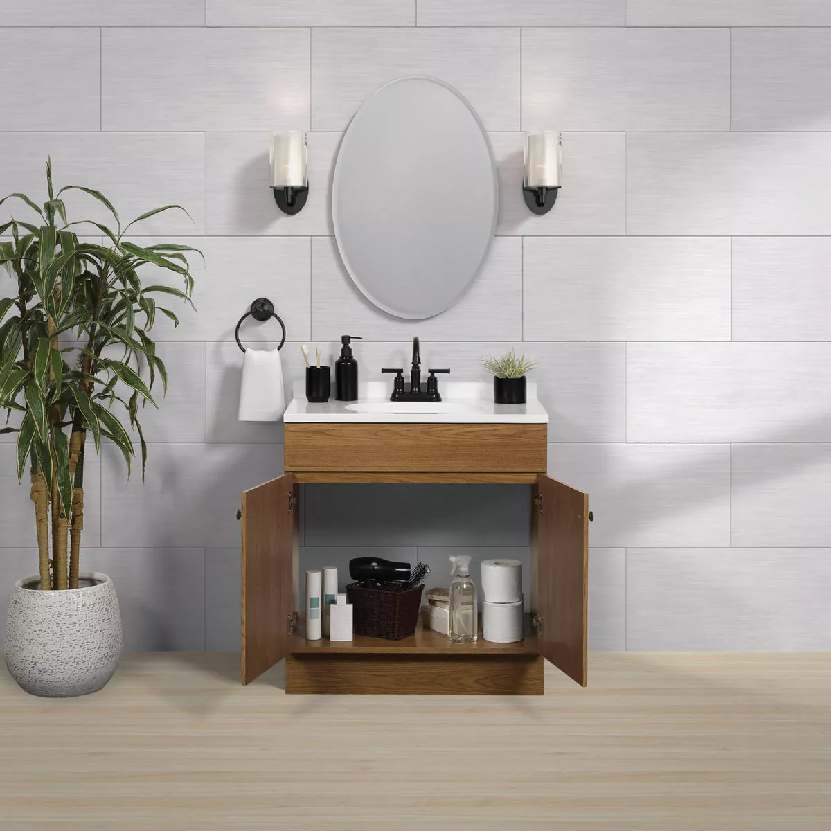 Zenith Zenna Home Oak 30 In. W x 35 In. H x 18 In. D Vanity with White ...