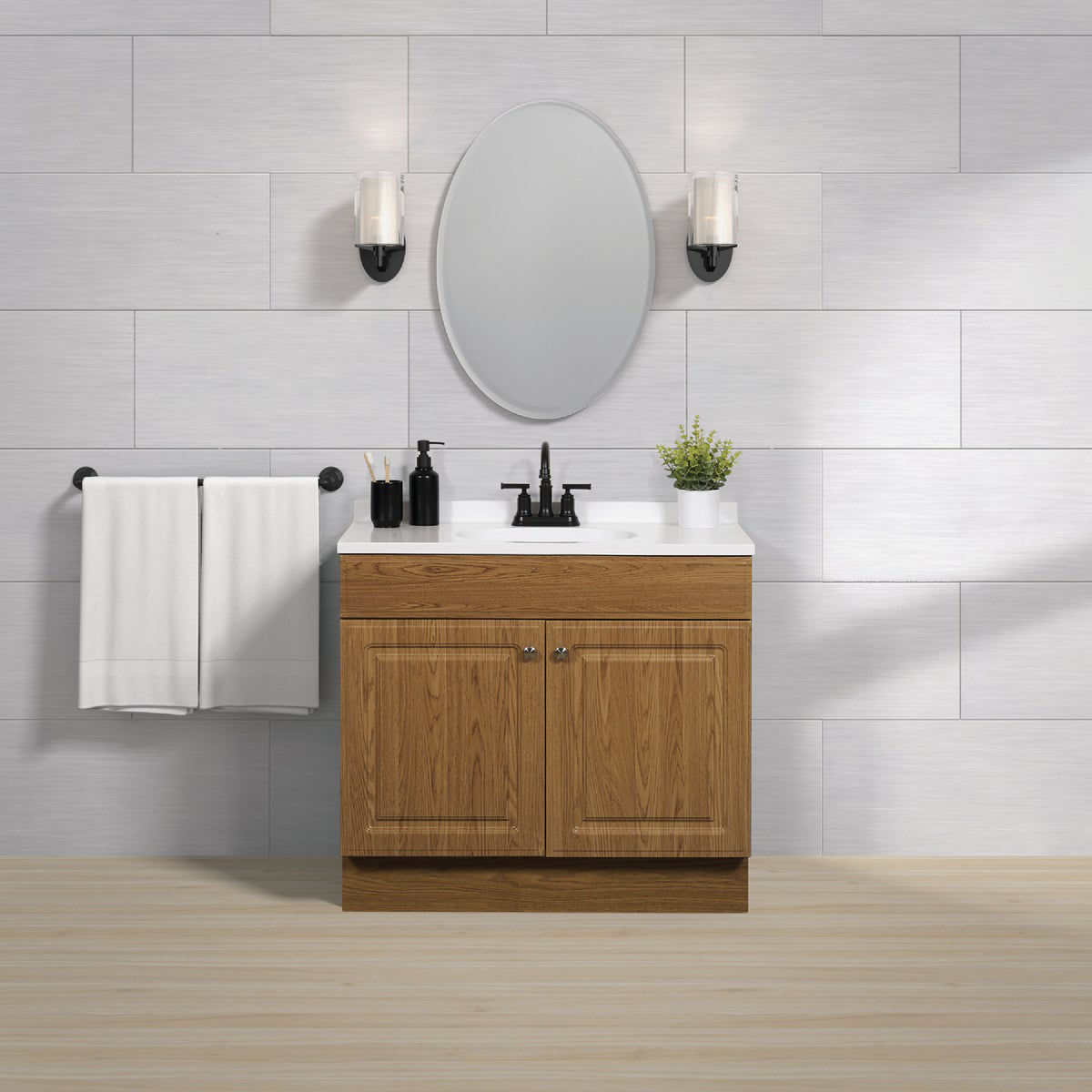 Zenith Zenna Home Oak 36 In. W x 35 In. H x 18 In. D Vanity with White ...