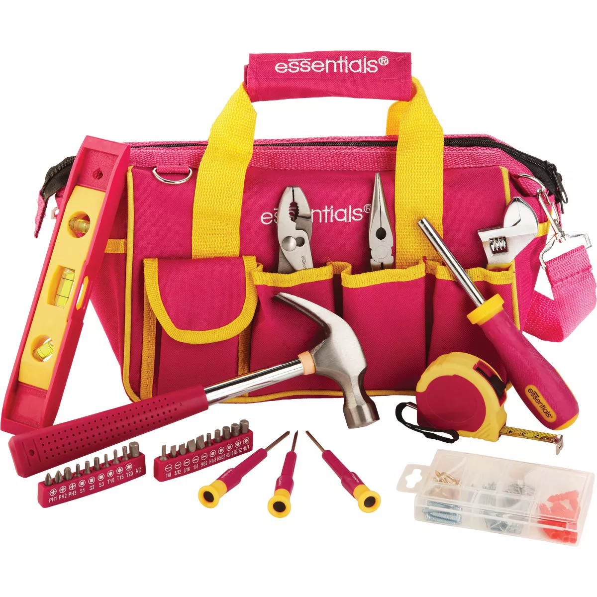 Essentials Around-the-House Homeowner's Tool Set with Pink Tool Bag (32 ...