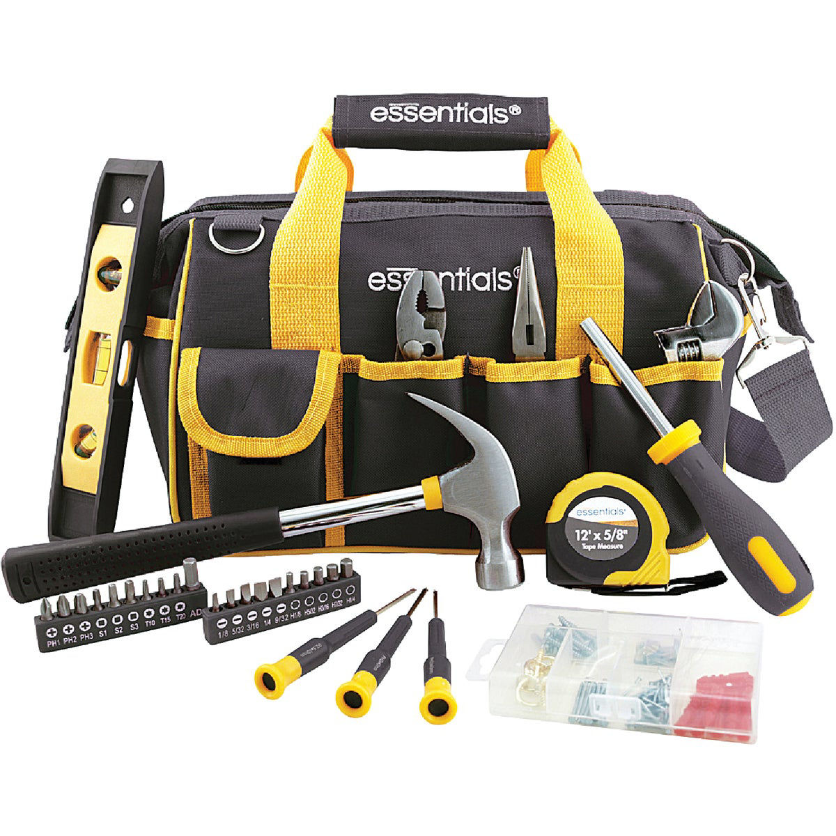 Essentials Around-the-House Homeowner's Tool Set with Black Tool Bag ...