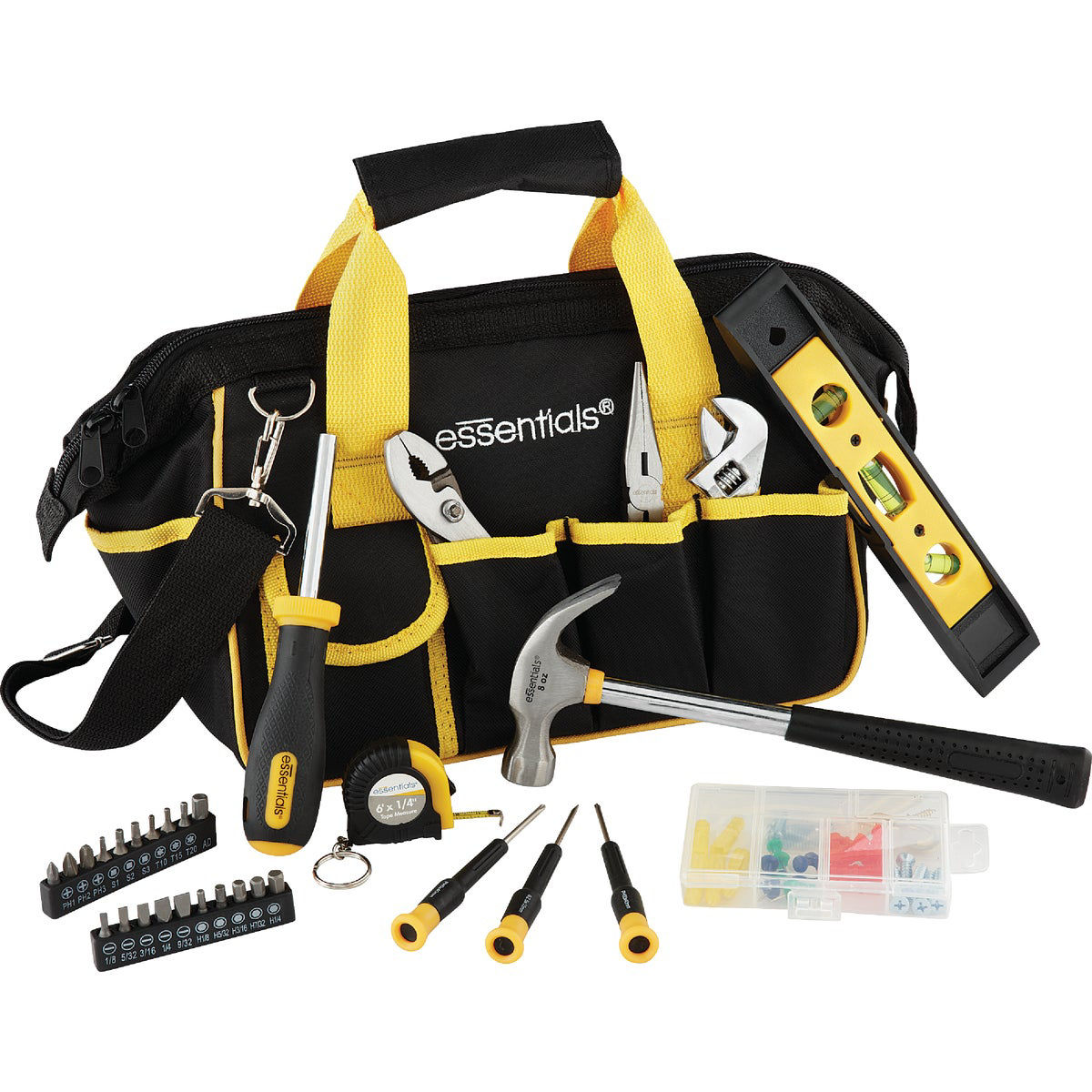 Essentials Around-the-House Homeowner's Tool Set with Black Tool Bag ...