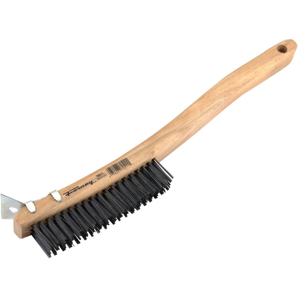 Forney 13-11/16 In. Curved Wood Handle Wire Brush with Carbon Steel ...