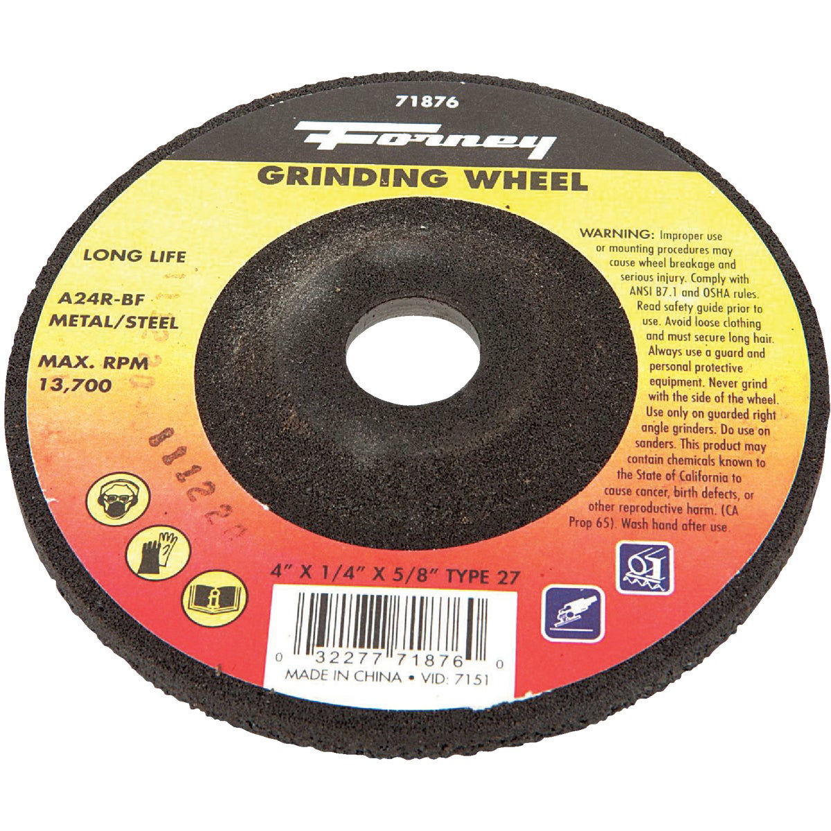 Forney Type 27 4 In. x 1/4 In. x 5/8 In. Metal/Steel Grinding Cut-Off ...