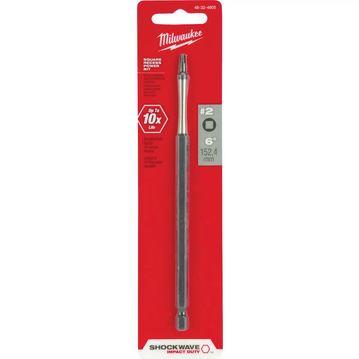 Milwaukee SHOCKWAVE #2 Square Recess 6 In. Power Impact Screwdriver Bit ...
