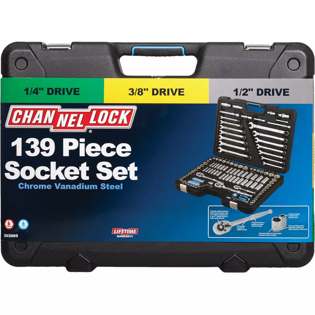 Channellock SAE & Metric 6-Point Combination Ratchet & Socket Set (139 ...