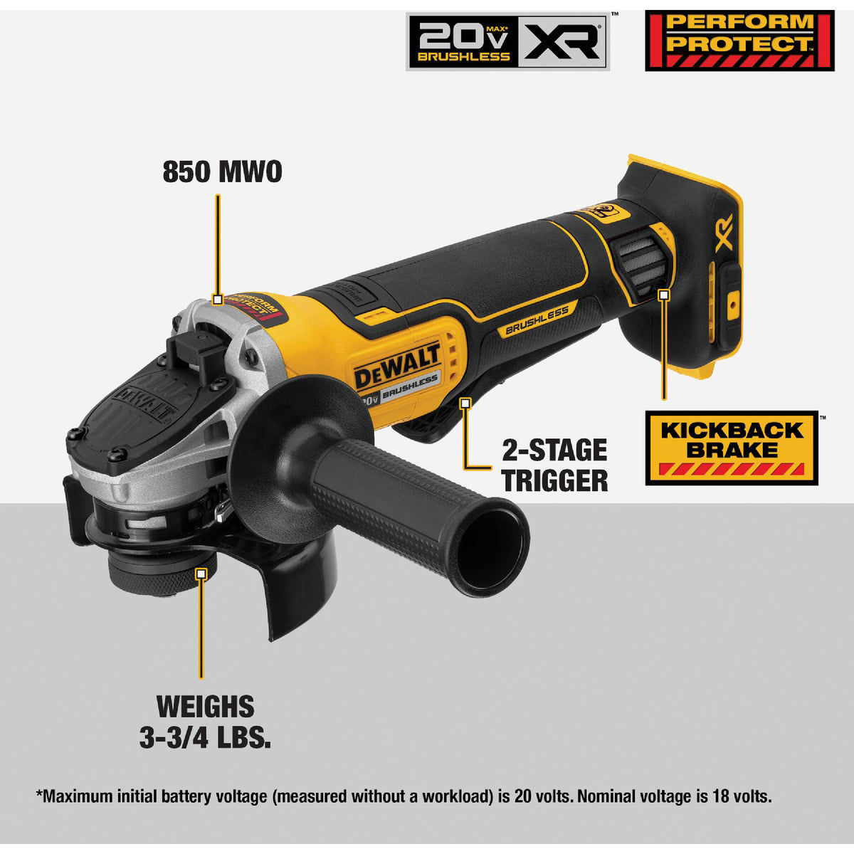 DEWALT 20V MAX XR 4-1/2 In. Brushless Small Cordless Angle Grinder with Paddle Switch (Tool Only ...