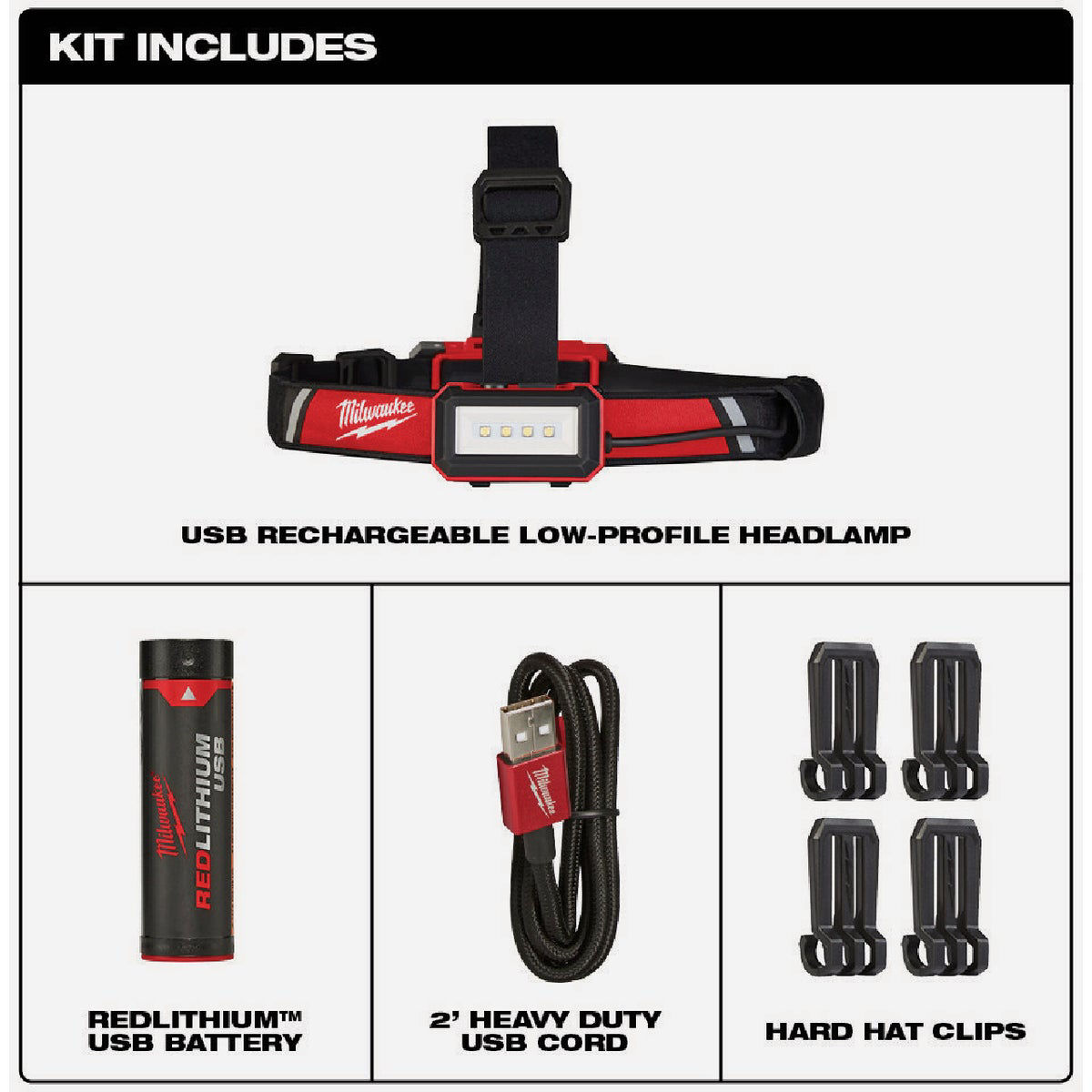 Milwaukee 600 Lm. LED REDLITHIUM USB Rechargeable Low-Profile Headlamp ...