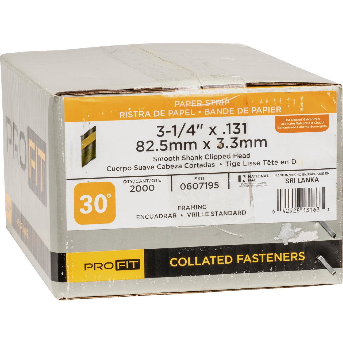 Pro-Fit 3-1/4 In. x 0.131 In. 30 Degree Paper Tape Clipped Head Smooth Shank Hot Dipped ...