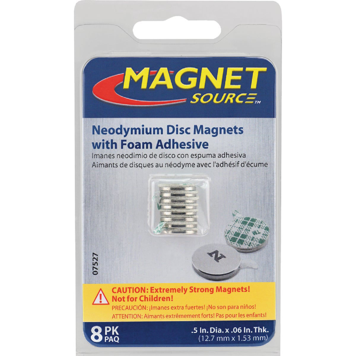 MagnetSource 2.45 Lb. Capacity Neodymium Disc Magnet with Adhesive (8 ...
