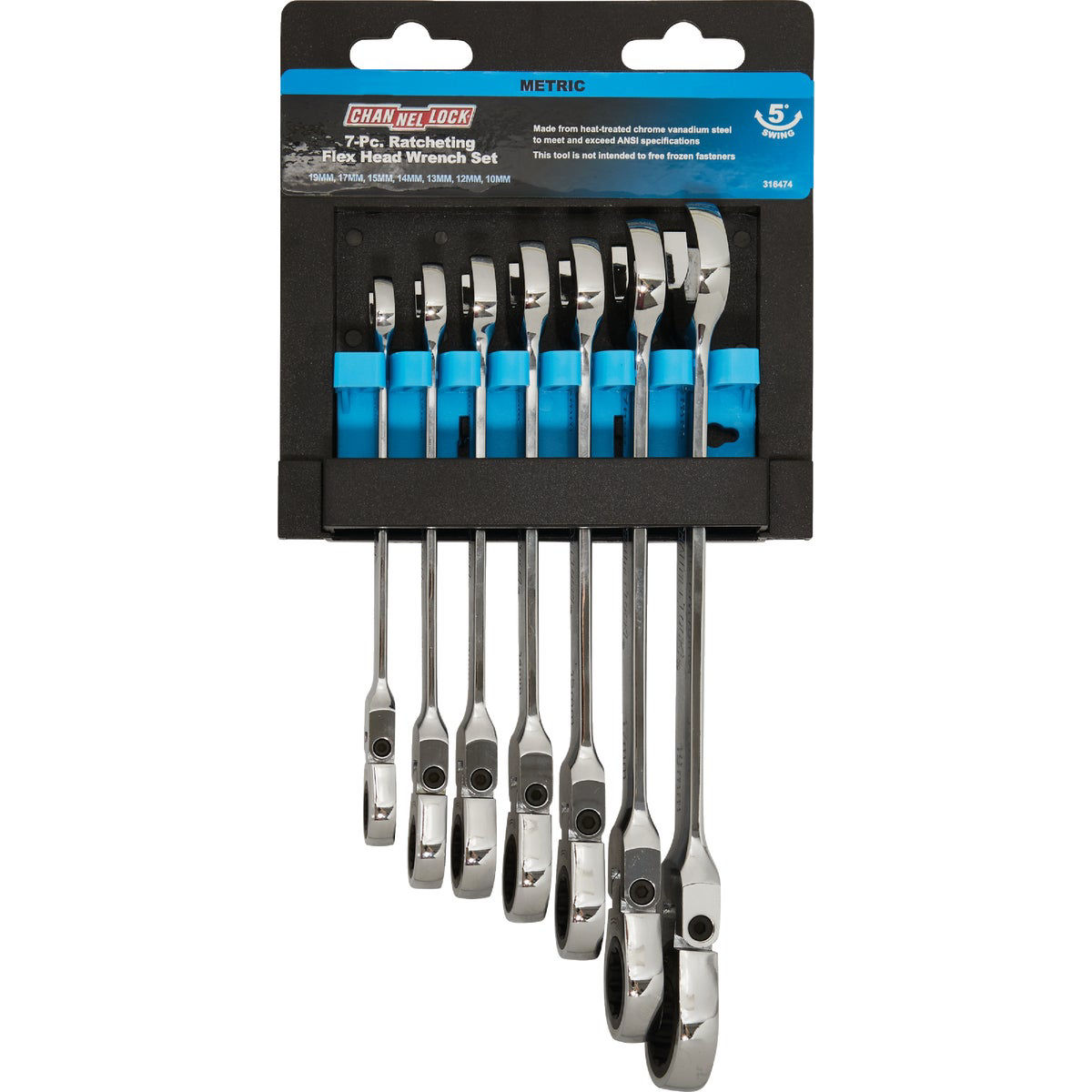 Channellock Metric 12-Point Flex Head Ratcheting Combination Wrench Set ...