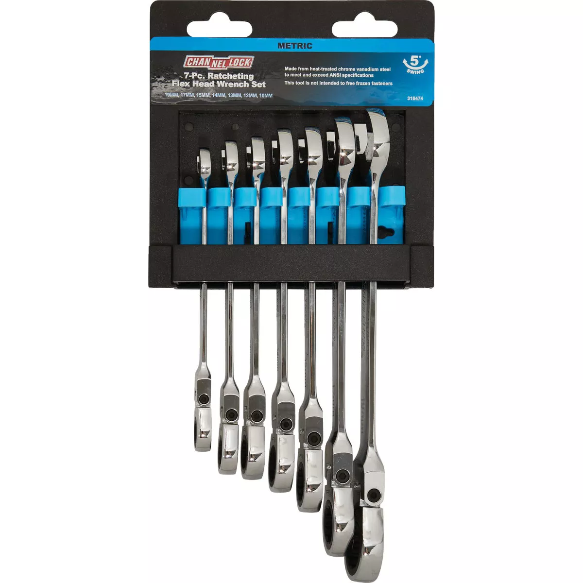Channellock Metric 12-Point Flex Head Ratcheting Combination Wrench Set ...