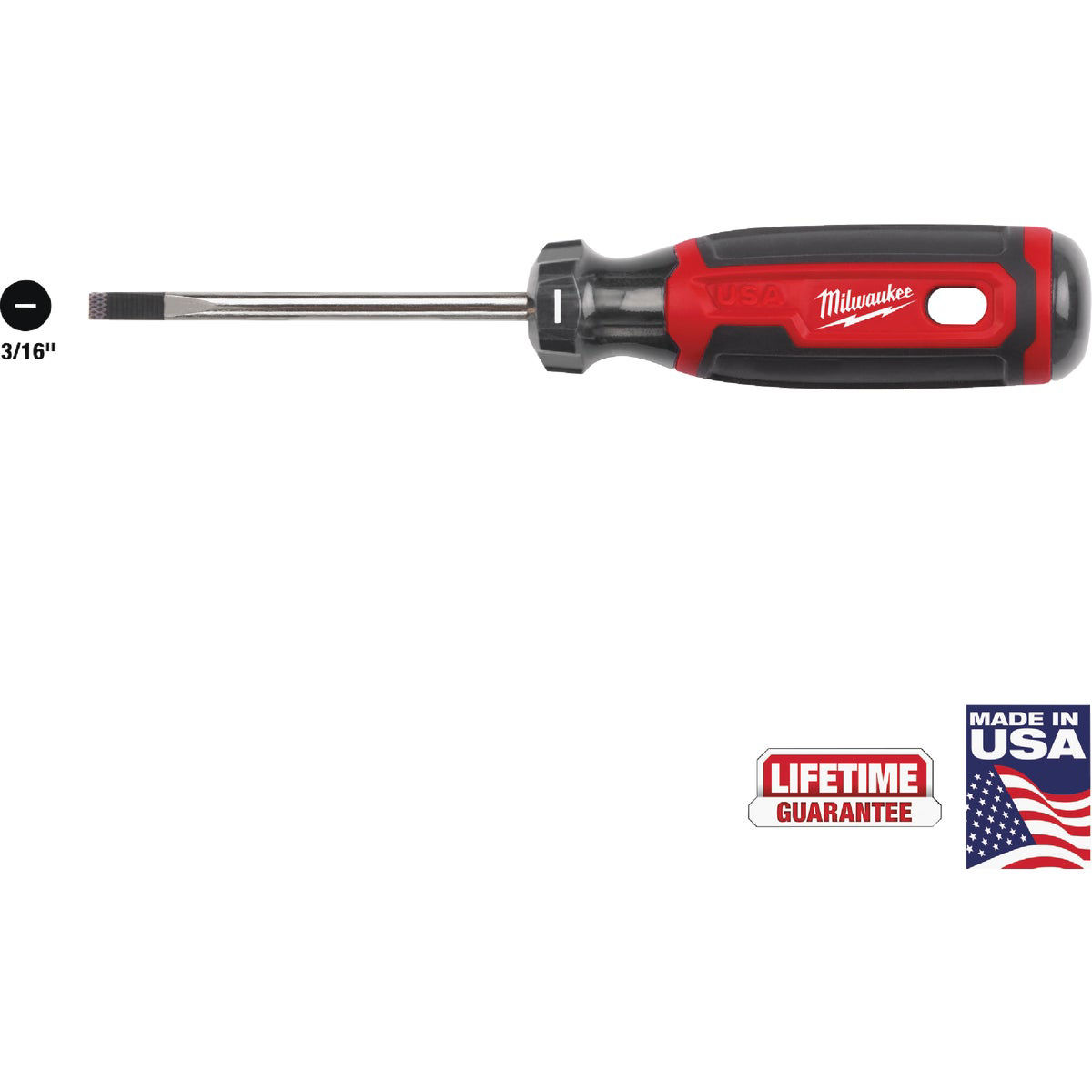 Milwaukee 3/16 In. x 3 In. Cushion Grip Cabinet Tip Slotted Screwdriver ...
