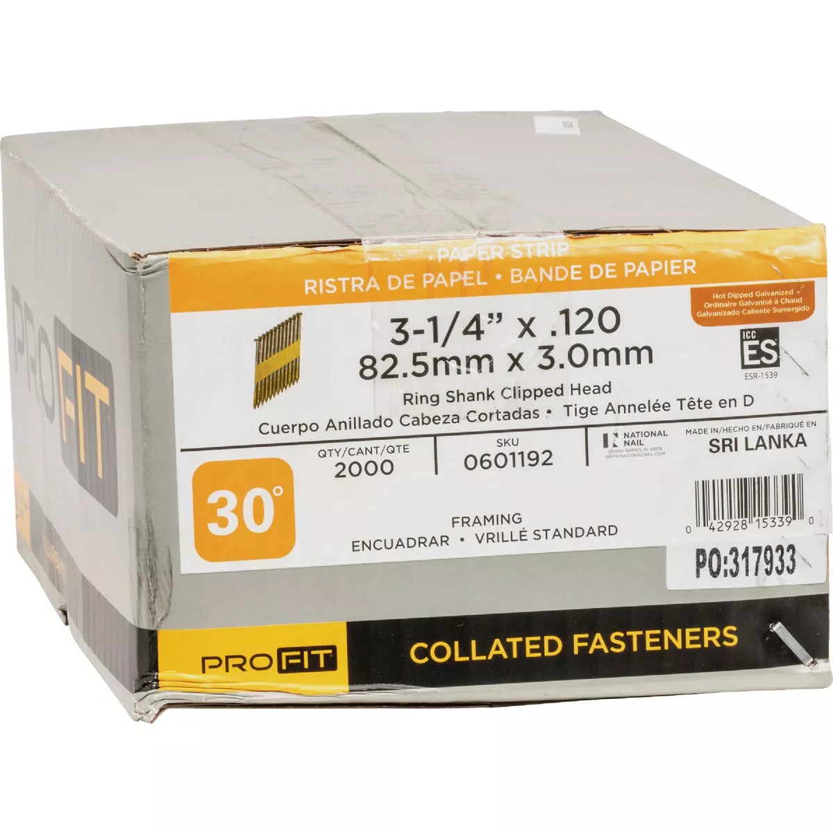 Pro-Fit 3-1/4 In. x 0.120 In. 30 Degree Paper Tape Clipped Head Hot ...