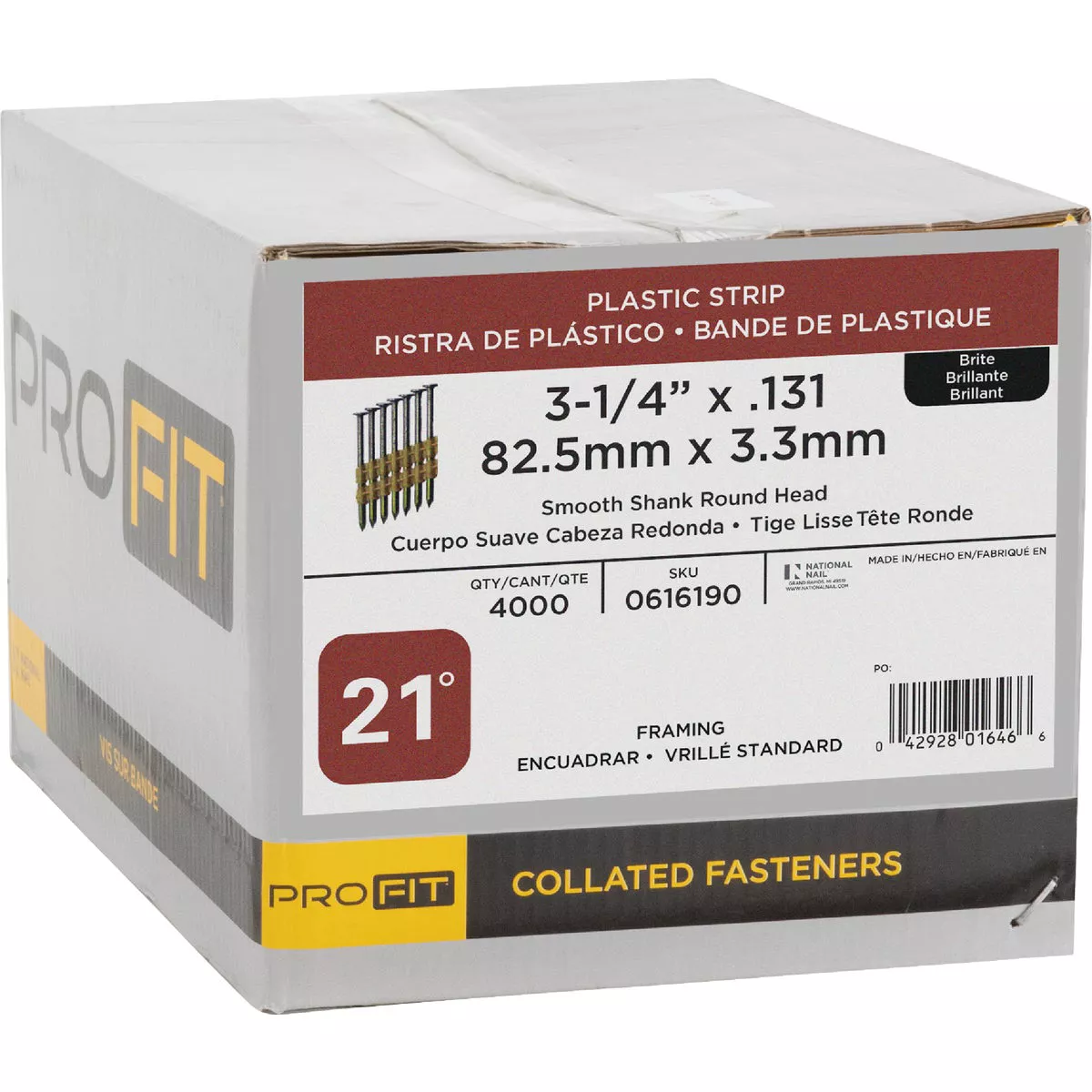 Pro-Fit 3-1/4 In. x 0.131 In. 21 Degree Plastic Strip Round Head Smooth Shank Brite Framing ...