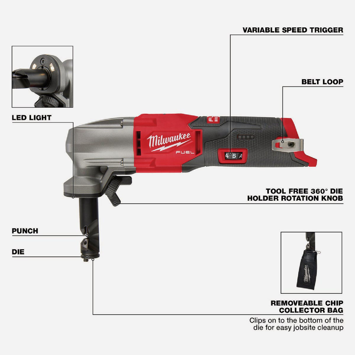 Milwaukee M12 Fuel Lithium-Ion 16 Gauge Variable Speed Nibbler (Tool ...